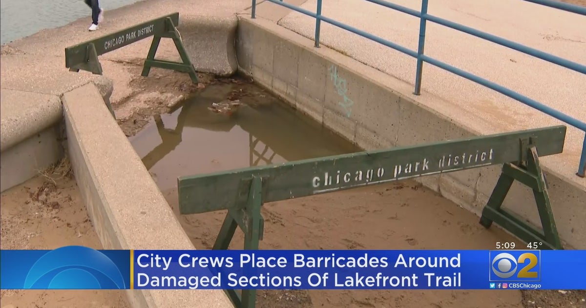 City Crews Place Barricades Around Damaged Sections Of Lakefront Trail ...