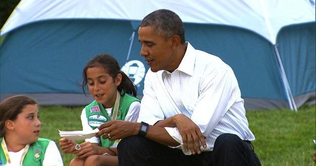 Obamas camp out with Girl Scouts at White House - CBS News