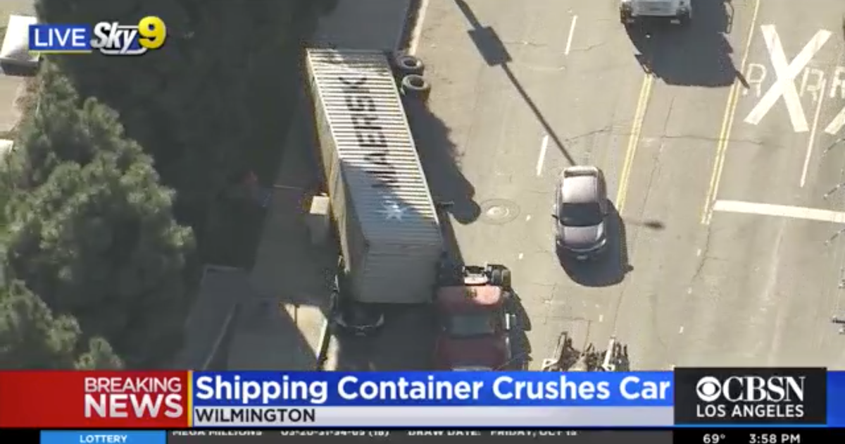 Shipping Container Crushes Car in Wilmington - CBS Los Angeles