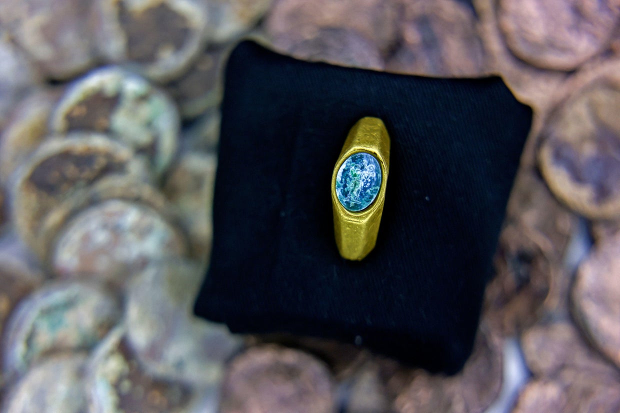 Gold ring with Jesus symbol among treasure trove found in ancient ...