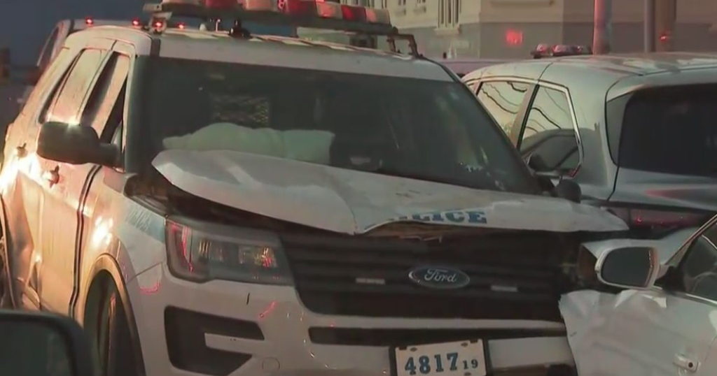 NYPD Cruiser Crashes Into Parked Cars In Brooklyn - CBS New York