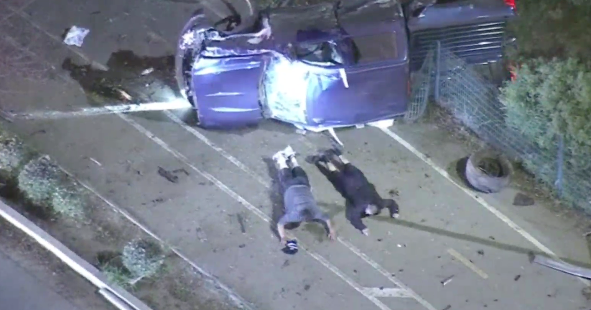 LAPD Pursuit Of Robbery Suspects Ends In Overturned Vehicle - CBS Los ...