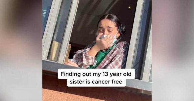 Sister finds out 13-year-old is cancer free - CBS News