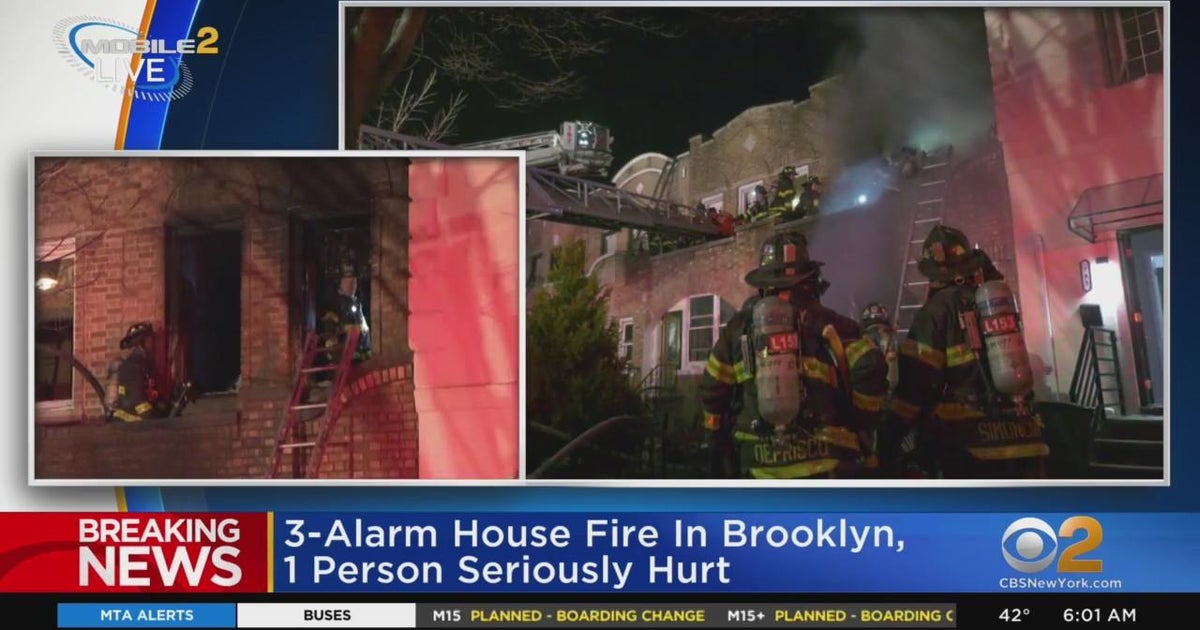 Crews battle 3-alarm house fire in Brooklyn - CBS New York