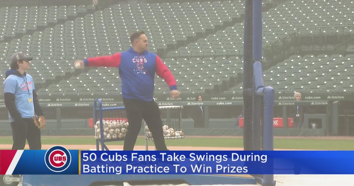 50 Cubs fans take swings during batting practice to win prizes - CBS ...