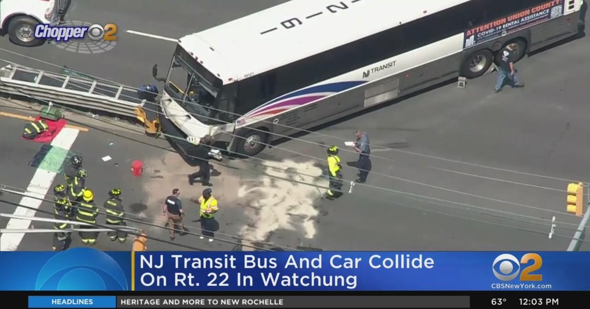 NJ Transit bus collides with car - CBS New York
