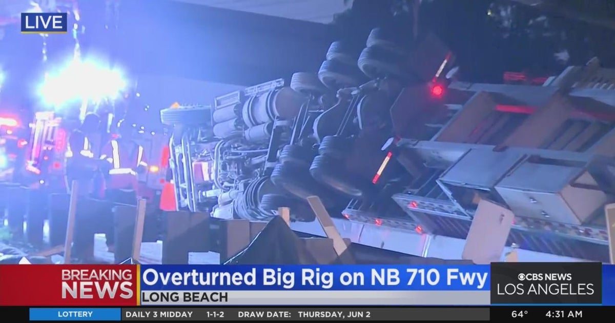 NB 710, EB 91 FWYs face hours-long closure after big rig flips - CBS ...