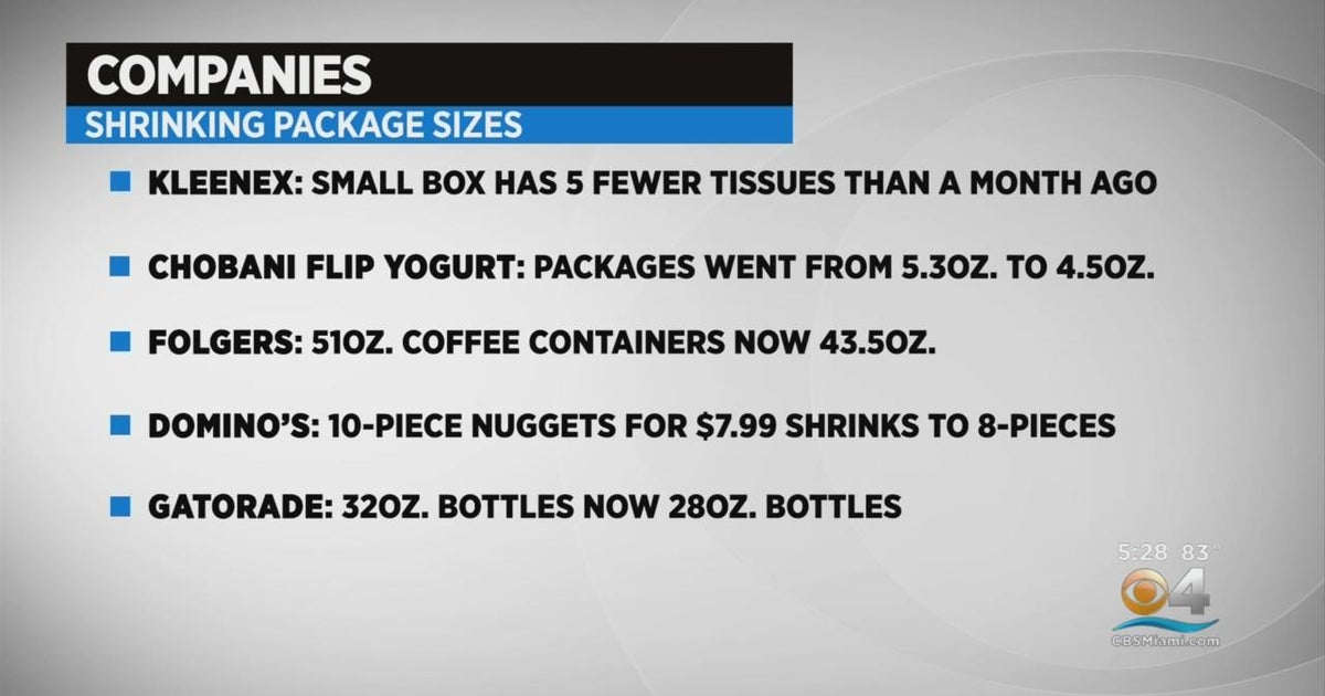 'Shrinkflation' has manufacturers shrinking package sizes - CBS Miami