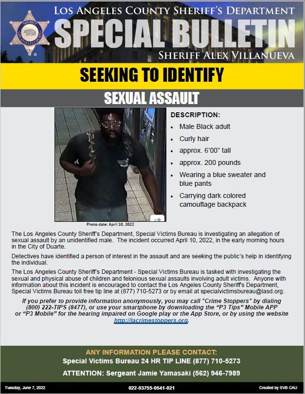Person of interest wanted in Duarte sexual assault - CBS Los Angeles