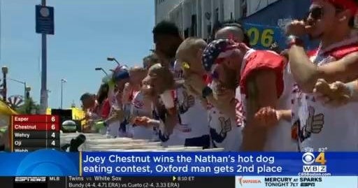 Joey "Jaws" Chestnut wins Nathan's hot dog eating contest; Oxford's ...