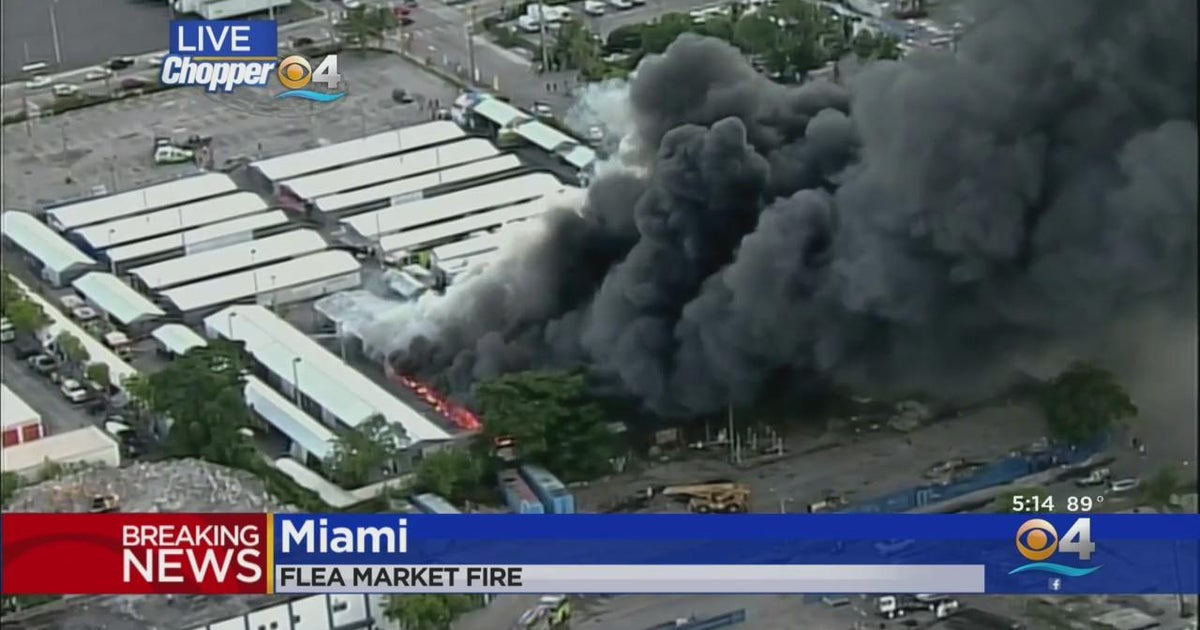 Firefighters battle fire at Tropicana Flea Market - CBS Miami
