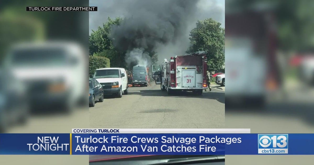 Turlock Fire crews salvage packages after Amazon van catches fire - CBS ...