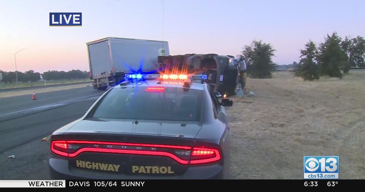 UPS big rig flips over along I-5 north of Highway 113 - CBS Sacramento
