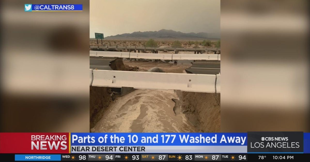 Part of 10 Freeway washes out in Riverside County - CBS Los Angeles