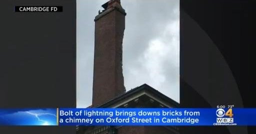 Lightning bolt brings downs bricks from chimney of Cambridge home on ...