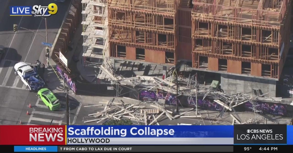 Worker injured after scaffolding collapses off building in Hollywood - CBS Los Angeles