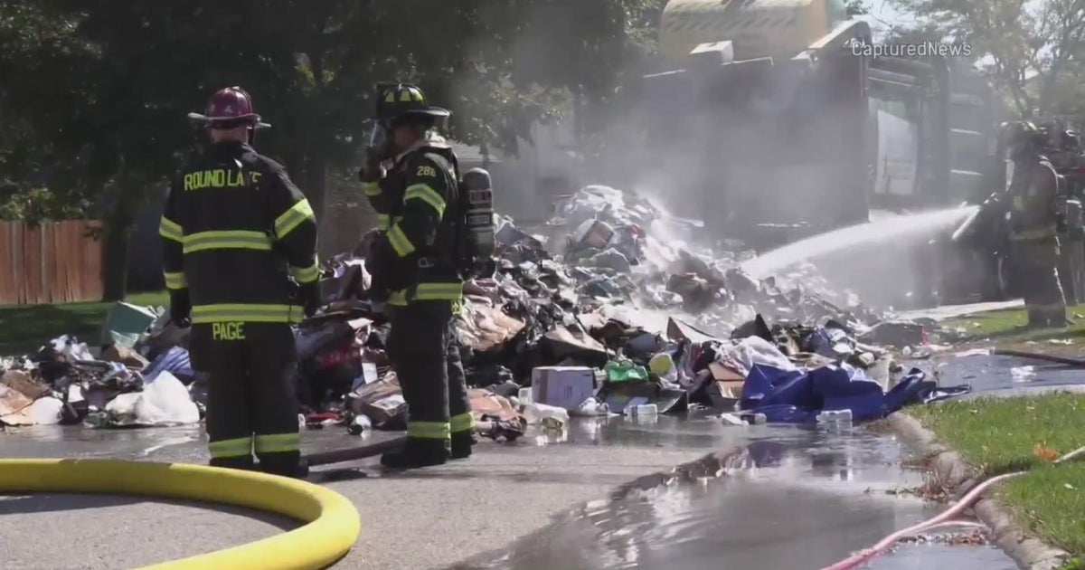 Garbage truck fire leads to big mess in Round Lake neighborhood - CBS ...