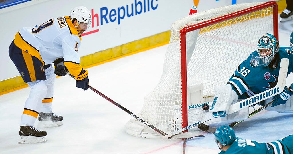 Predators beat Sharks 3-2 to sweep 2-game series in Prague - CBS San ...