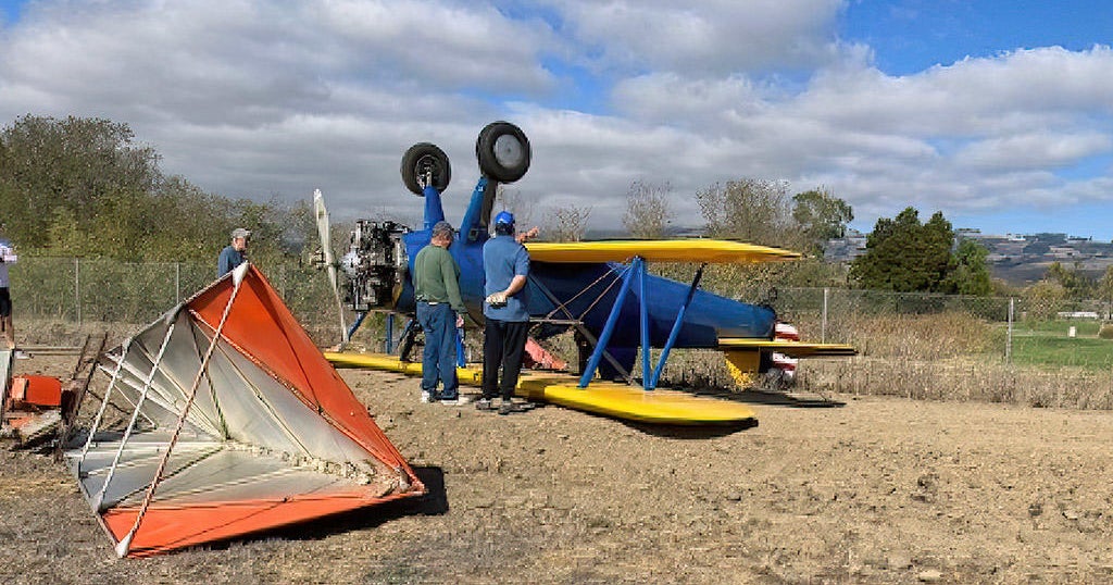 Pilot OK following crash of vintage biplane in Petaluma - CBS San Francisco