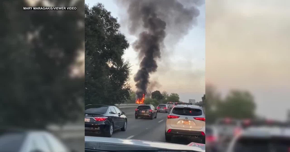 Big rigs catch fire after crash on I-5 - CBS Sacramento