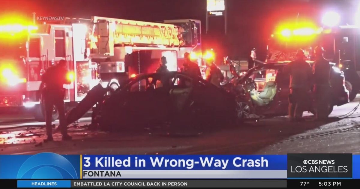 Three people dead following wrong-way crash in Fontana overnight - CBS ...