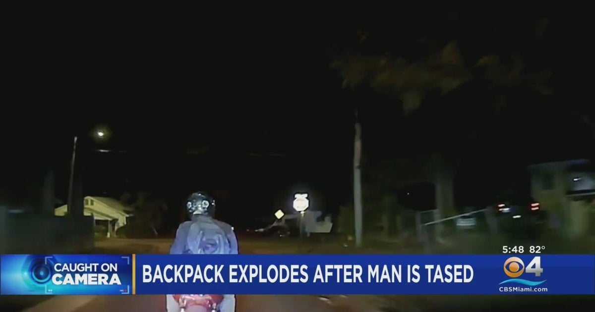 Policeman's taser ignites fleeing man's gas-filled backpack - CBS Miami