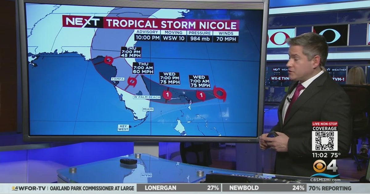 Nicole Tuesday 11PM update: Heavy rain, gusty winds - CBS Miami