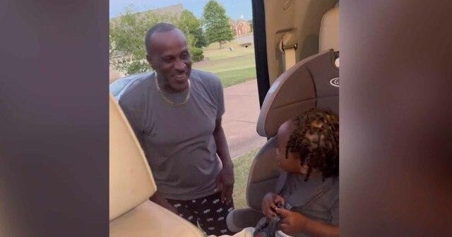 Grandpa has sweet reaction to surprise from grandson - CBS News