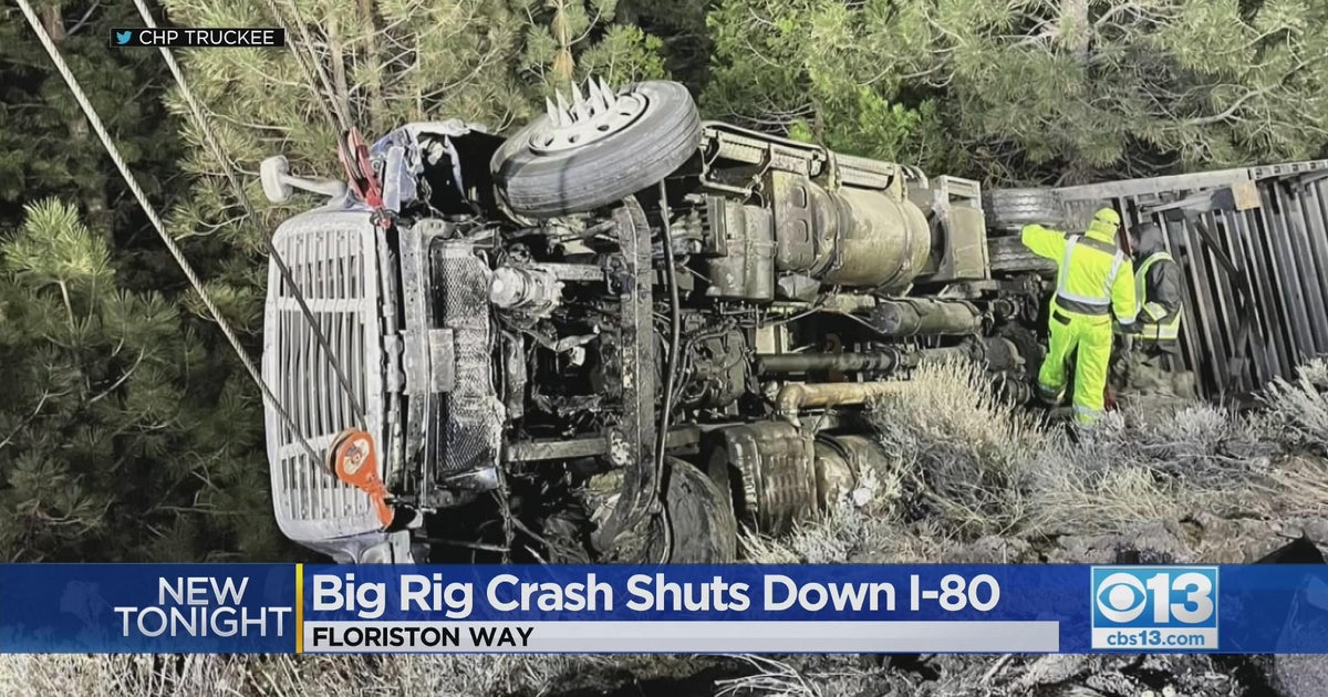 Big rig crash shuts down I-80, driver recovering - CBS Sacramento
