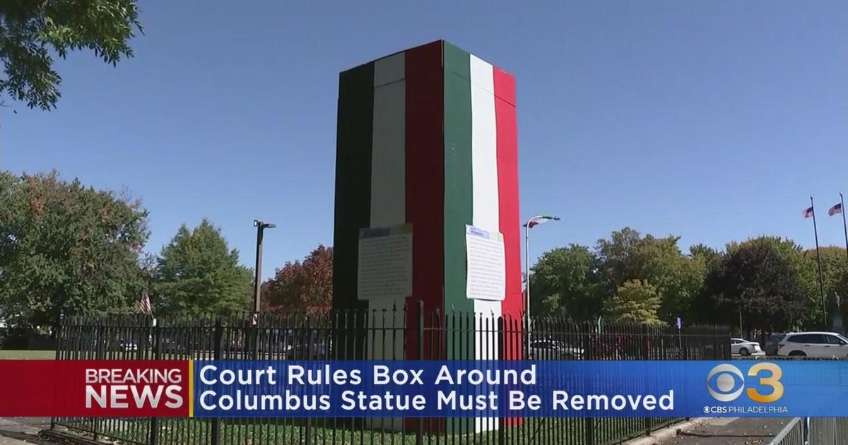 Court rules to remove plywood box covering Columbus statue - CBS Philadelphia
