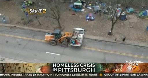 Crews dismantle North Side homeless encampment - CBS Pittsburgh