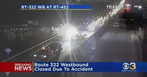 Route 322 westbound in Delaware County closed due to accident - CBS ...