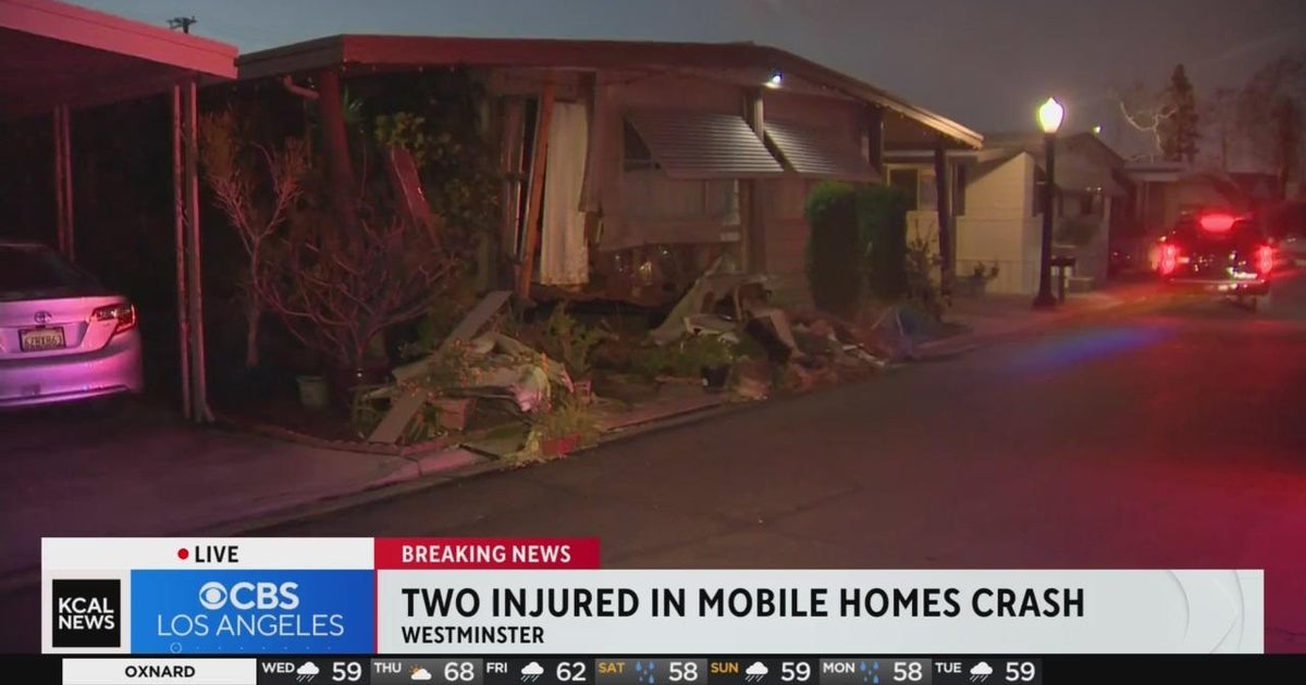 Two hospitalized after car slams into mobile homes in Westminster - CBS ...
