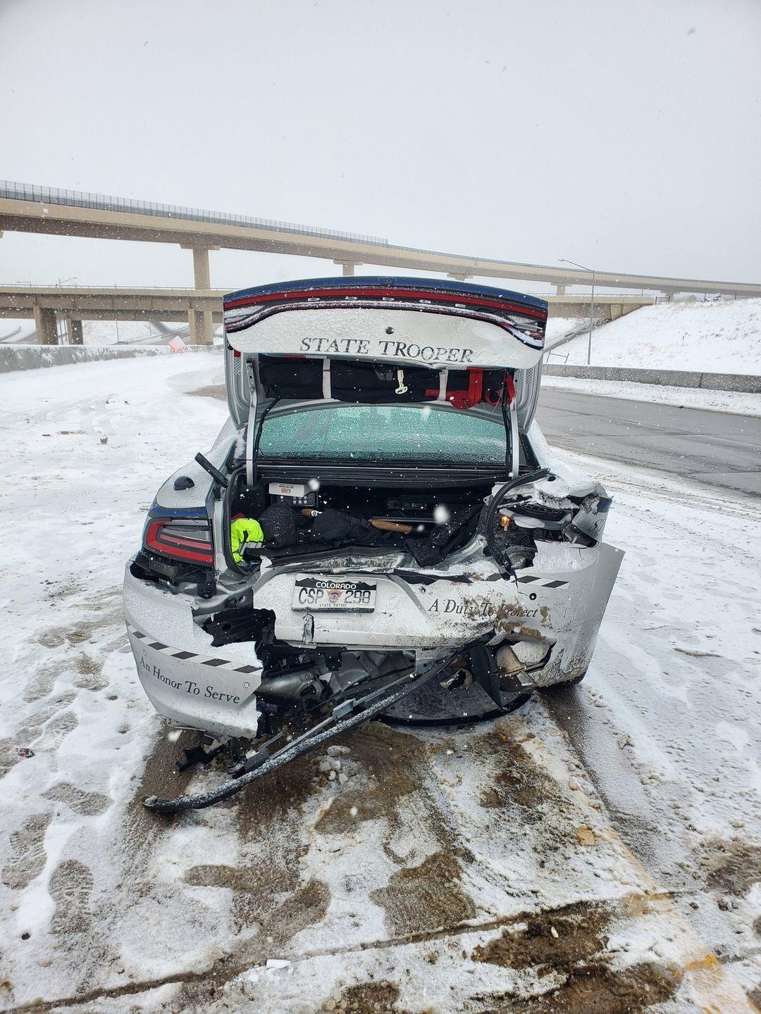 Colorado State Patrol vehicle struck on icy C470 - CBS Colorado
