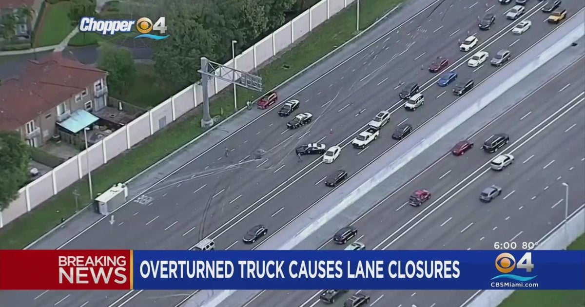 Overturned Truck Causes Lane Closures On Turnpike Cbs Miami