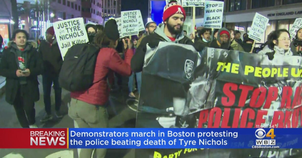 Demonstrators march in Boston protesting police beating death of Tyre ...