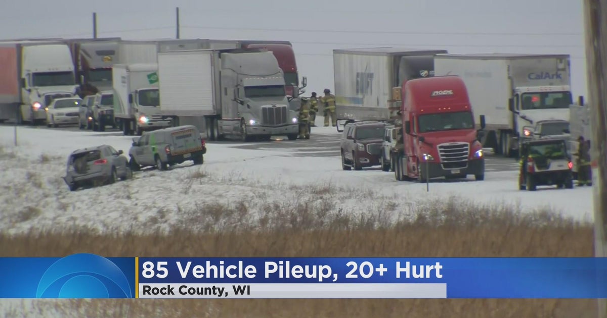 Snowy conditions lead to massive pile-up in Southern Wisconsin - CBS ...