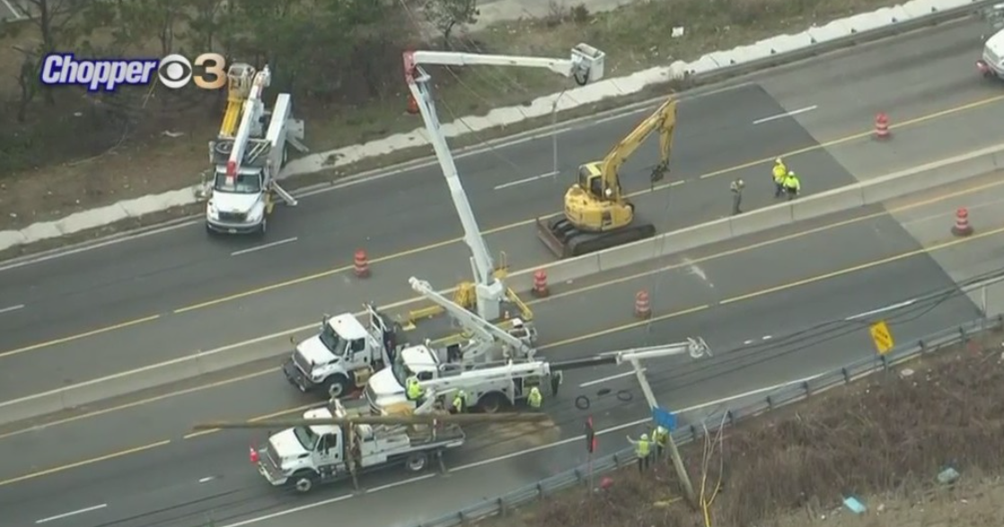 Jersey Shore road closed after wires, poles fall down - CBS Philadelphia
