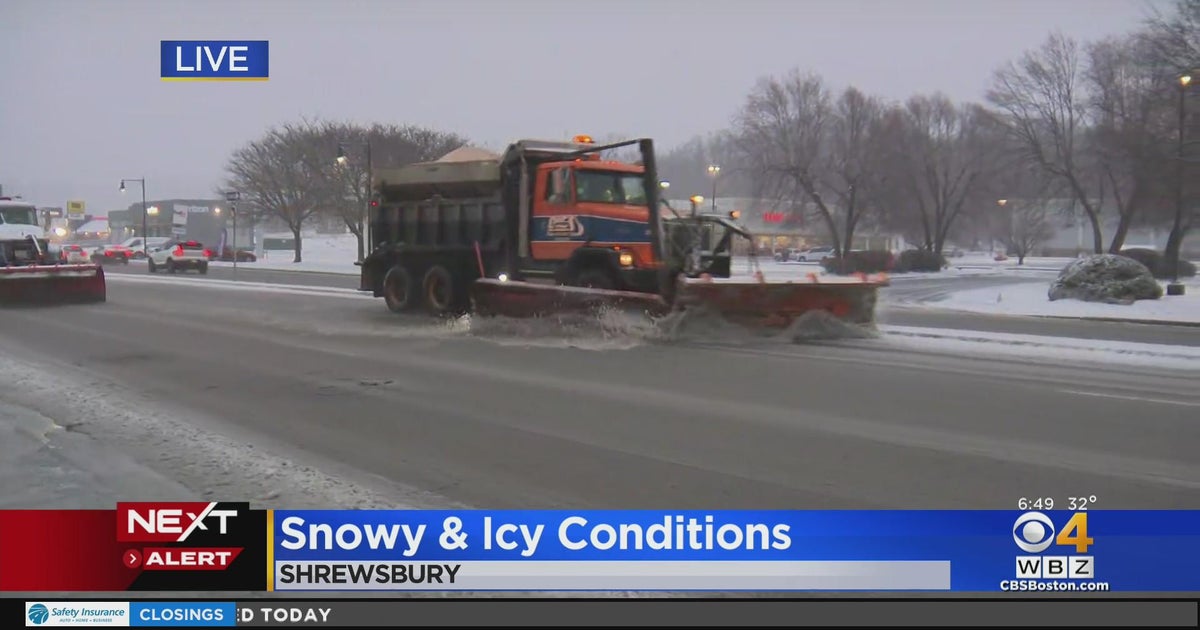 Plows out early as snow, ice and slush arrive in Worcester County - CBS ...