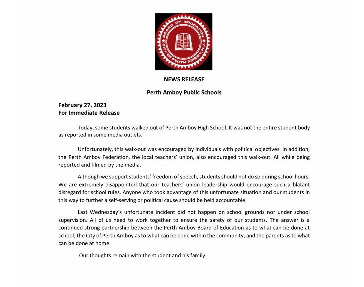 Perth Amboy students walk out in protest over stabbing of 11-year-old ...