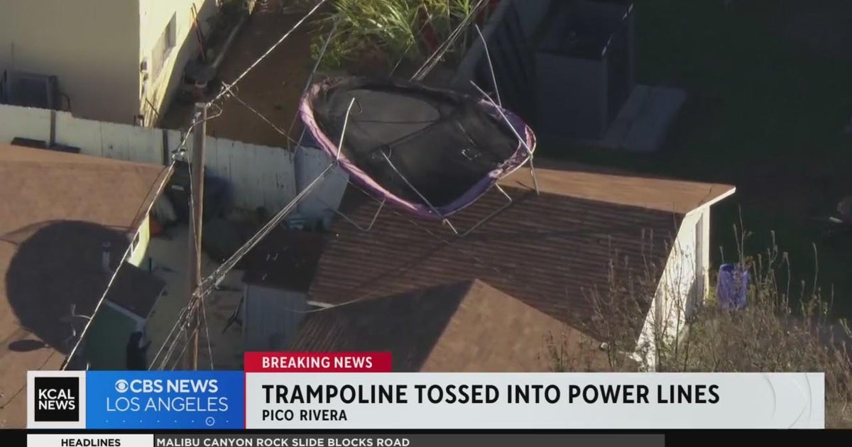 Trampoline tossed into power lines in Pico Rivera - CBS Los Angeles
