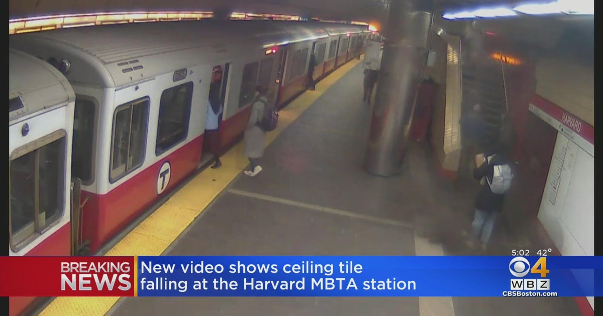 New video shows ceiling tile fall at Harvard MBTA station - CBS Boston