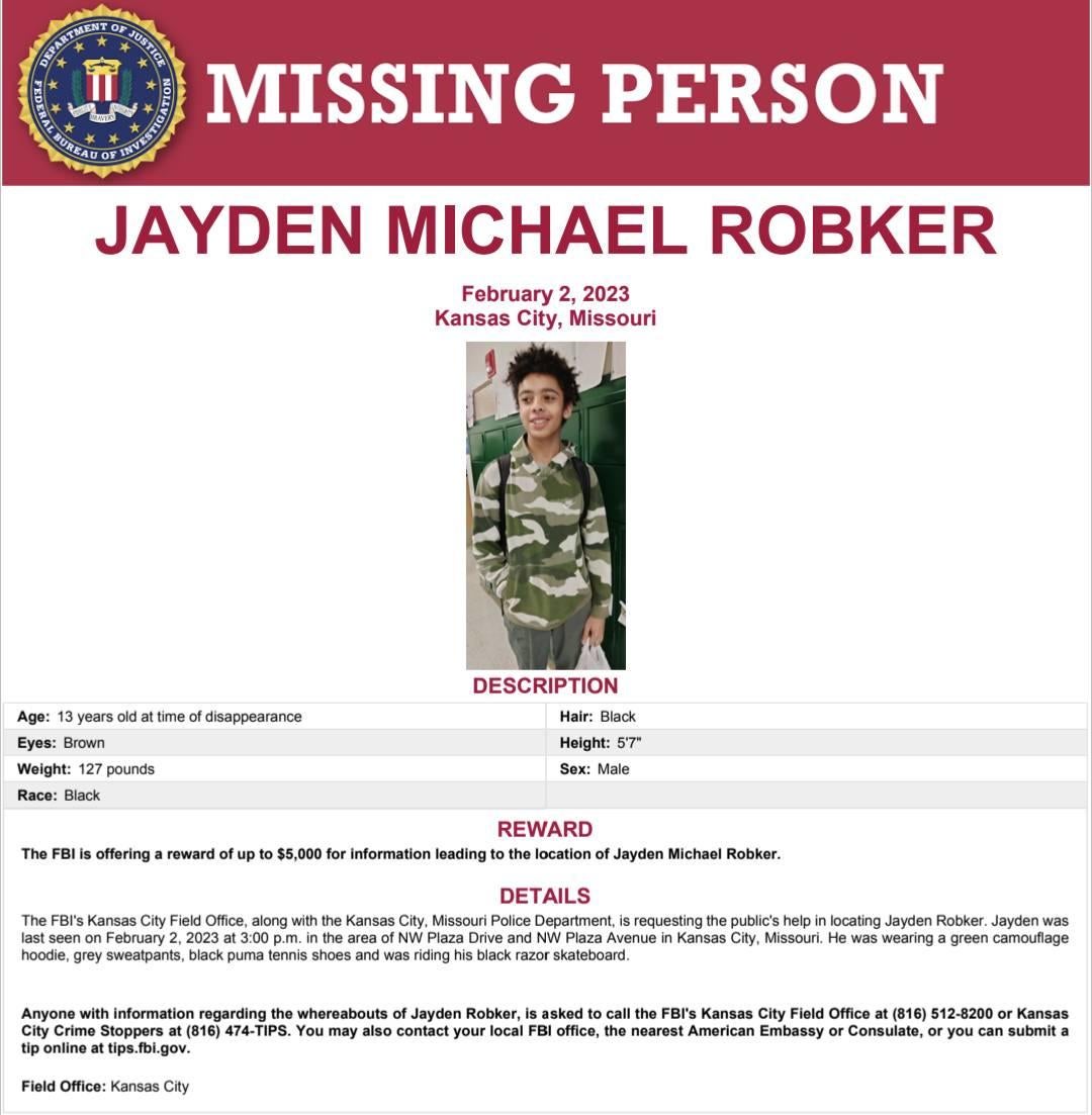 FBI offers $5,000 reward for info about Missouri teen Jayden Robker ...