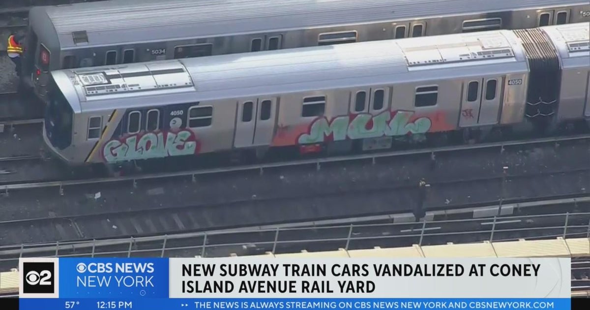 New subway cars vandalized at Coney Island rail yard - CBS New York