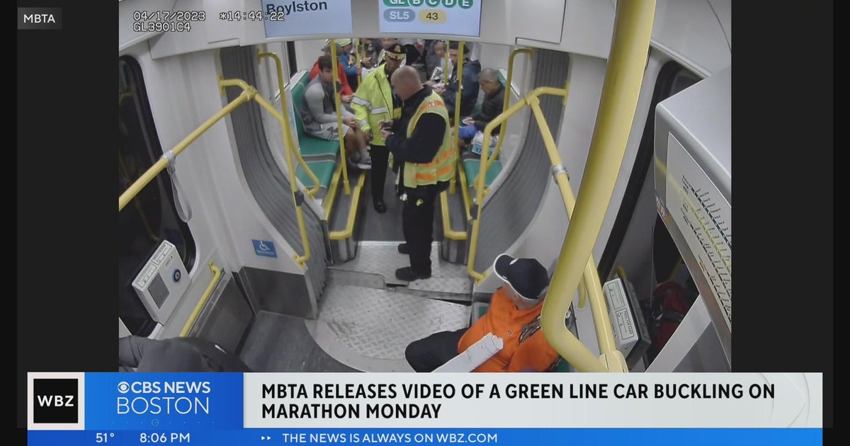 MBTA releases video of Green Line car buckling on Marathon Monday - CBS ...