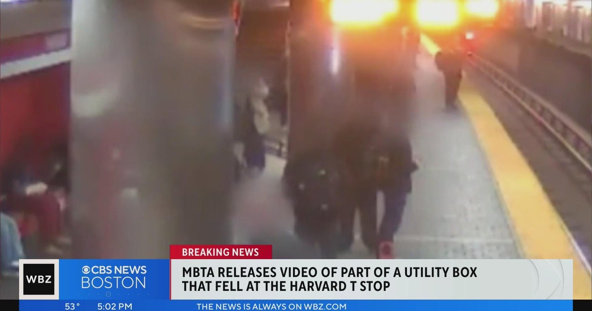 MBTA releases video of utility box falling at station - CBS Boston