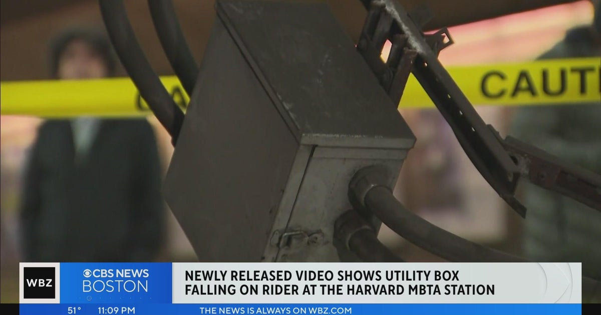 Video shows utility box falling on rider at Harvard MBTA station - CBS ...