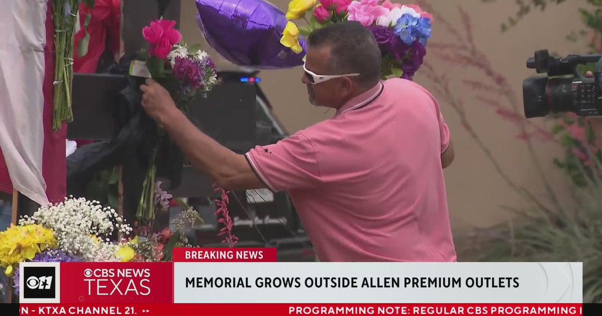A memorial to shooting victims grows outside of Allen Premium Outlets ...