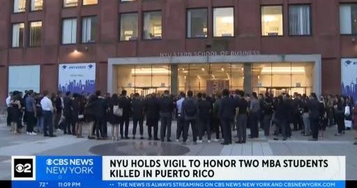 NYU holds vigil to honor students killed in Puerto Rico - CBS New York