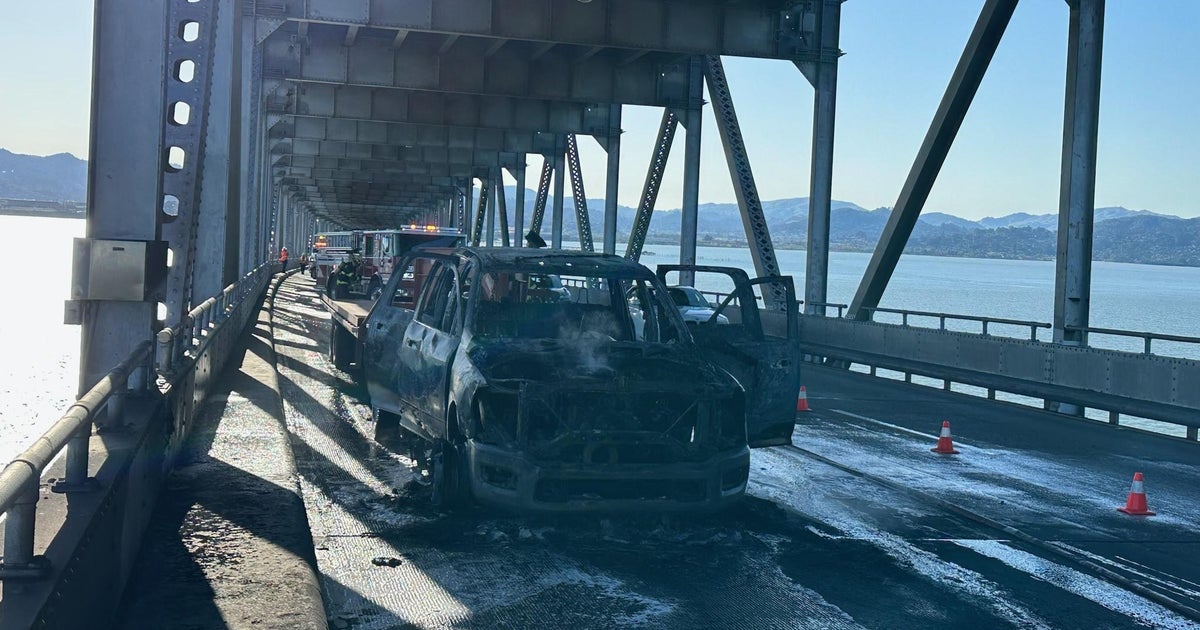 Update: Eastbound lanes on Richmond-San Rafael Bridge reopen after car fire cleared - CBS San ...